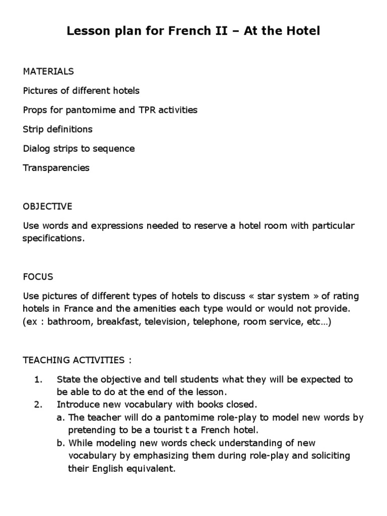 Lesson Plan For French II | PDF | Linguistics | Communication