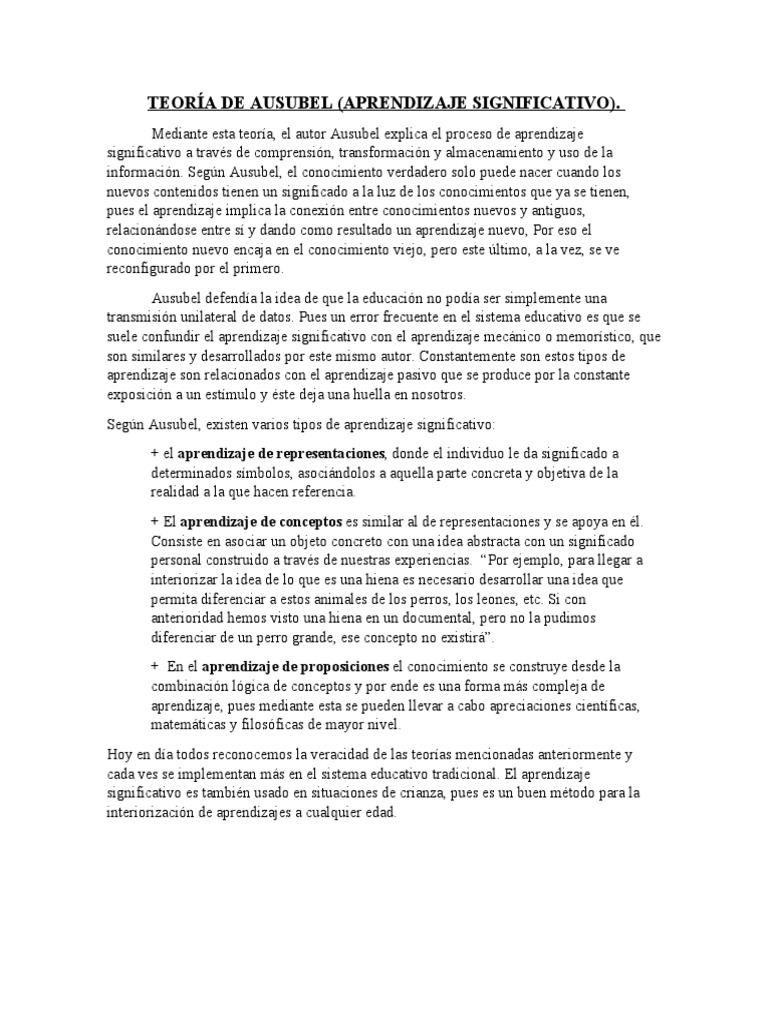 Teoría de Ausubel | PDF | Aprendizaje | Conocimiento
