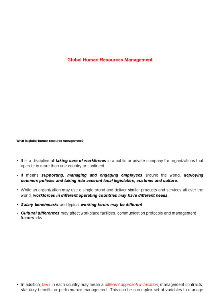 Global Human Resources Management | PDF | Human Resource Management ...