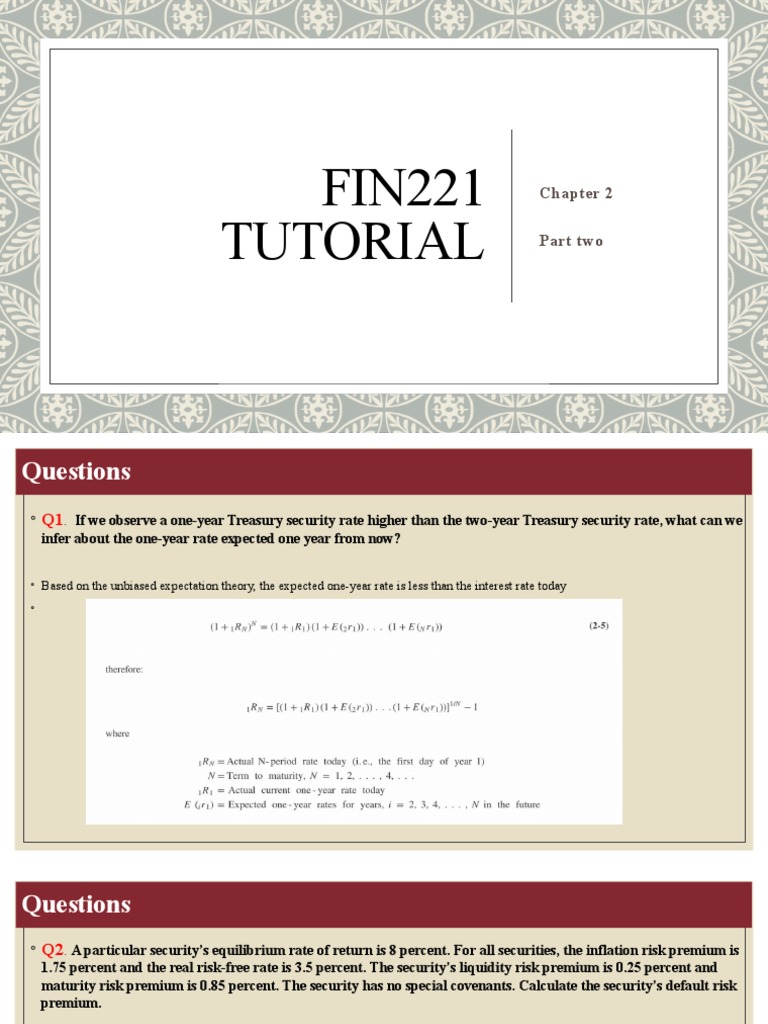 Tutorial FIN221 Chapter 2 (Q&A) - Part Two | PDF | Risk Premium | Interest