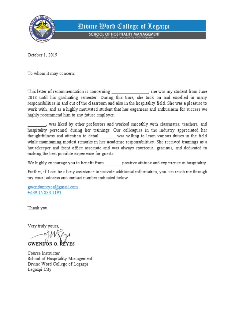 A Strong Letter of Recommendation for a Highly Motivated and Dedicated ...