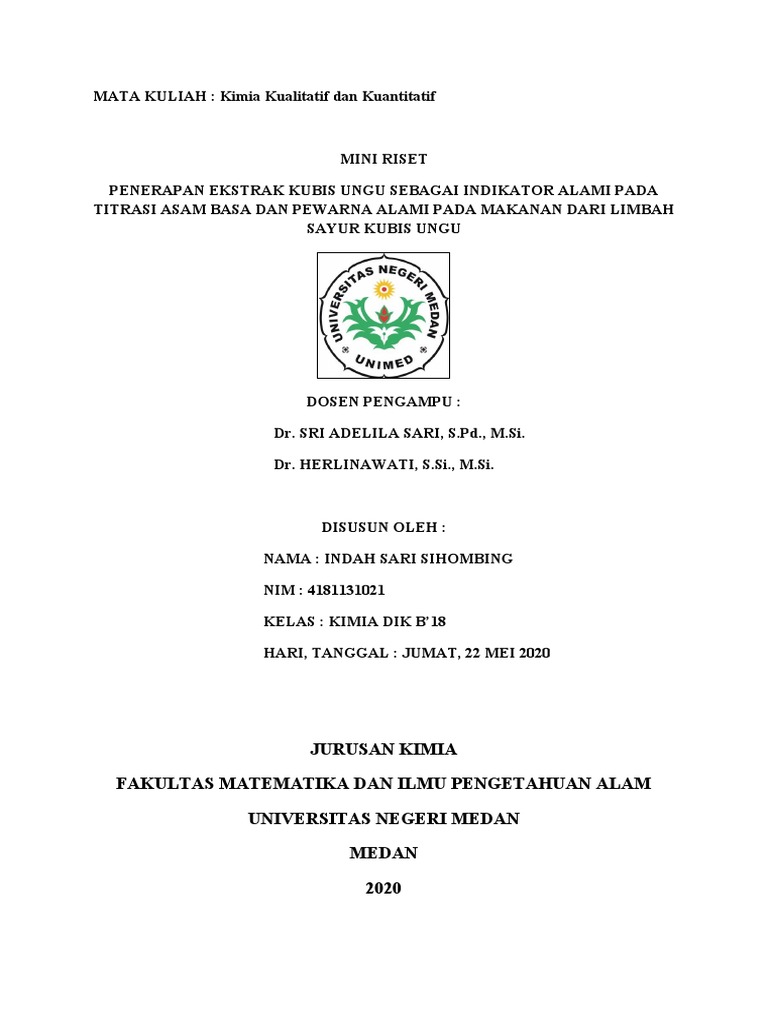 Mini Riset - Kimia Kualitatif Dan Kuantitatif - Indah Sari Sihombing - 4181131021 | PDF