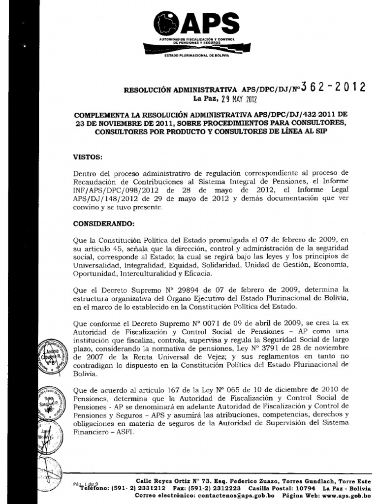 Resolucion Administrativa Aps 362 - Pago Afp Consultores | PDF
