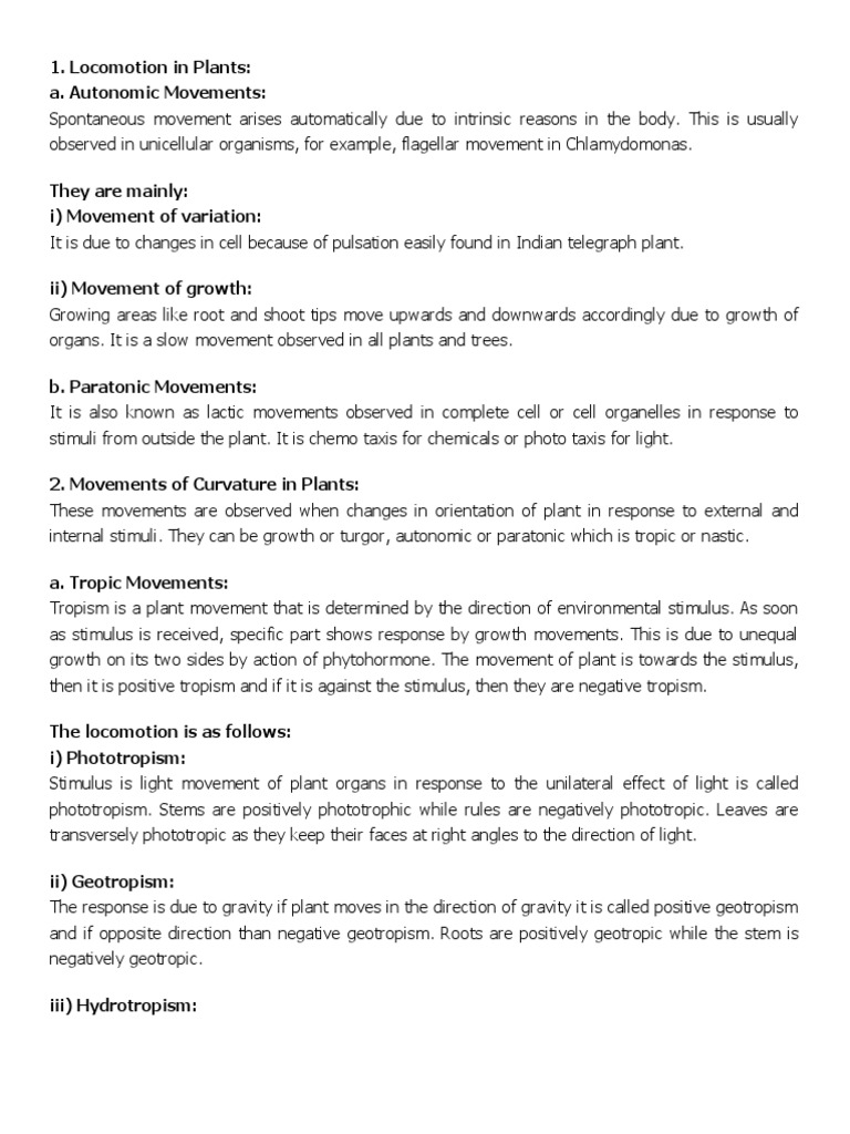 Locomotion in Plants | PDF | Plant Physiology | Plants