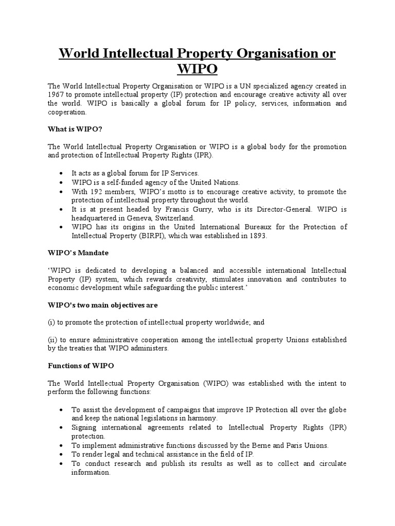 World Intellectual Property Organisation or Wipo | PDF | World ...