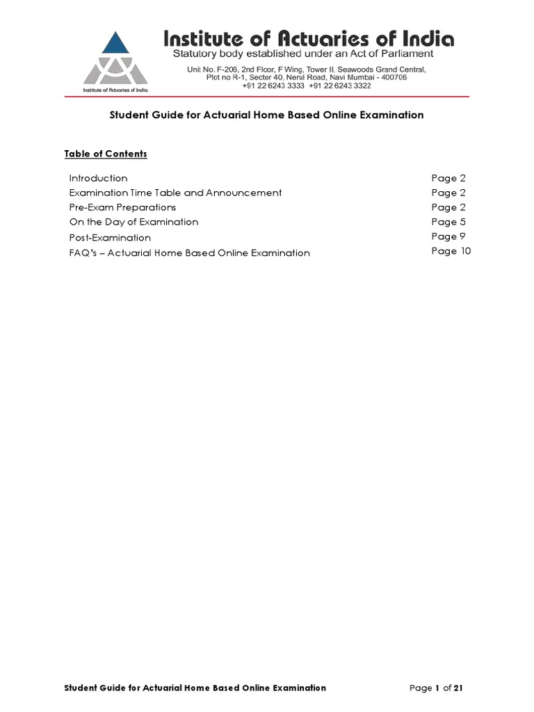 Student Guide For Actuarial Home Based Online Examination - Final | PDF ...