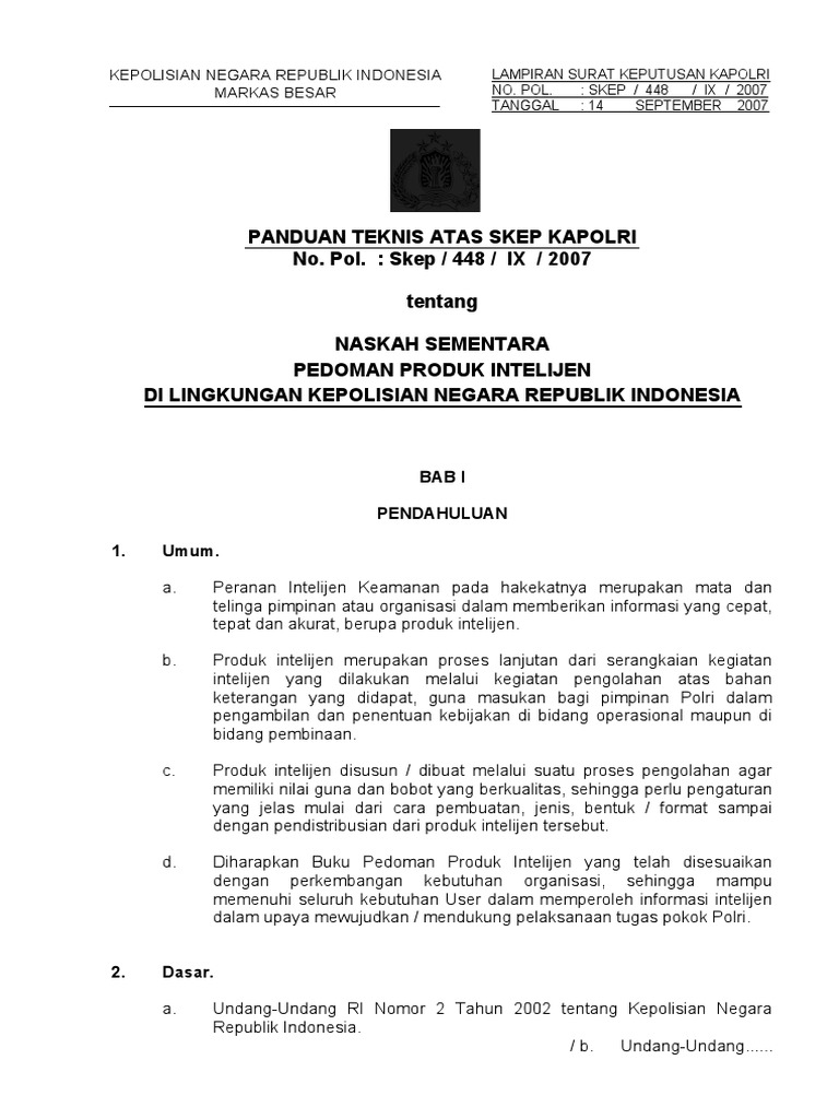 Pedoman Pembuatan Produk Intelijen Polri | PDF | Teknologi & Rekayasa