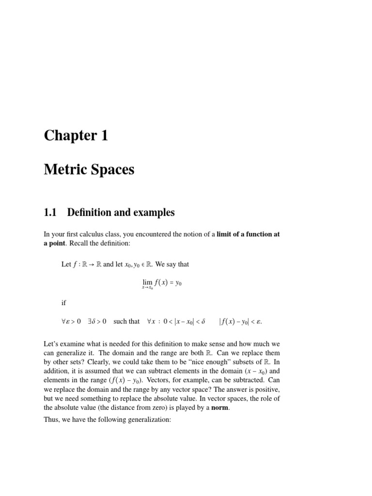 Metric Spaces: 1.1 Definition and Examples | PDF | Metric Space | Norm ...