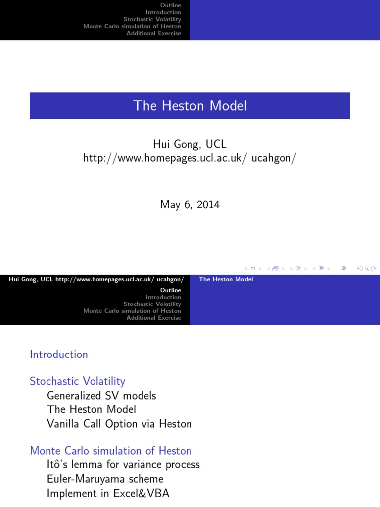 The Heston Model: Hui Gong, UCL | PDF | Volatility (Finance) | Option ...