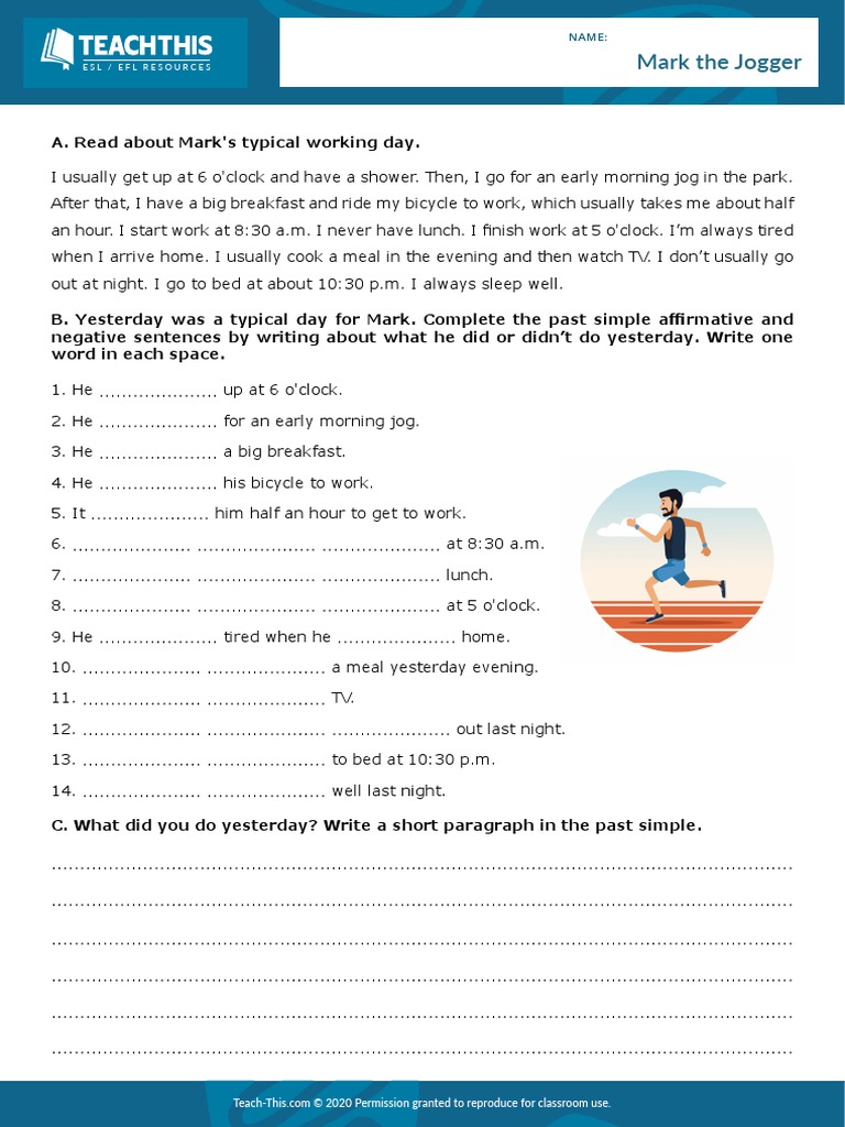 Mark The Jogger Interactive Worksheet | PDF | Meal | Food And Drink