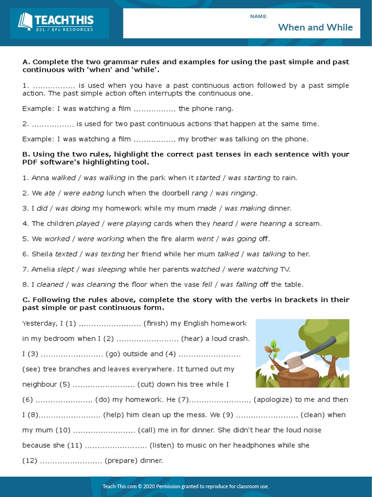 When and While Interactive Worksheet | PDF | Grammar | Linguistics