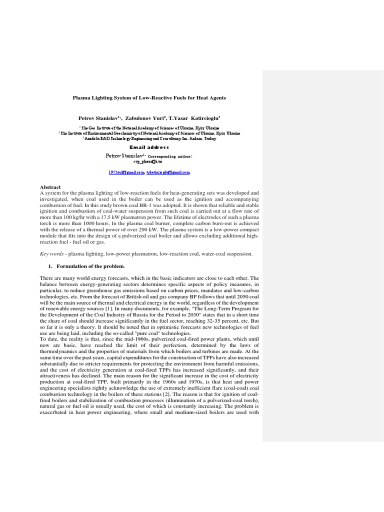Plasma Lighting System of Low | PDF | Gasification | Combustion