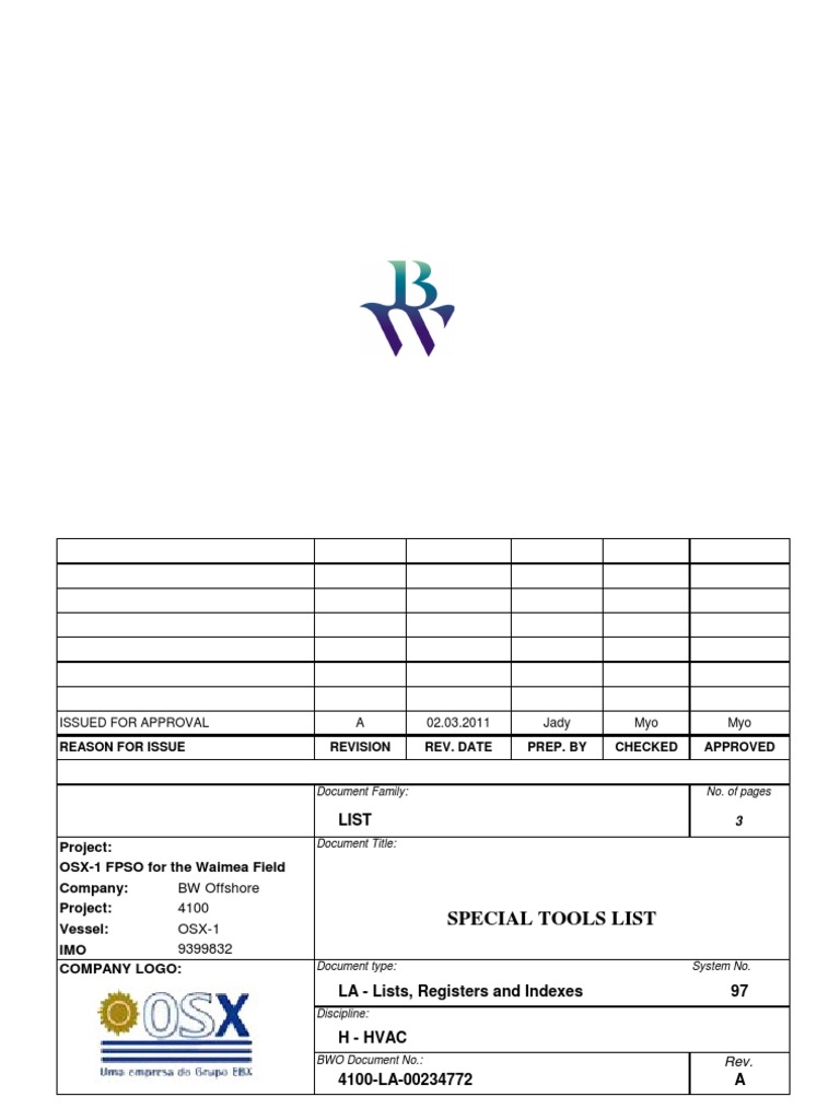 4100-LA-00234772, Special Tools List - Rev.A | PDF | Applied And ...