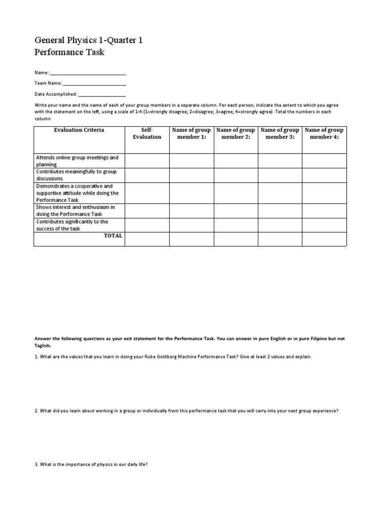 Rube Goldberg Machine Performance Task | PDF