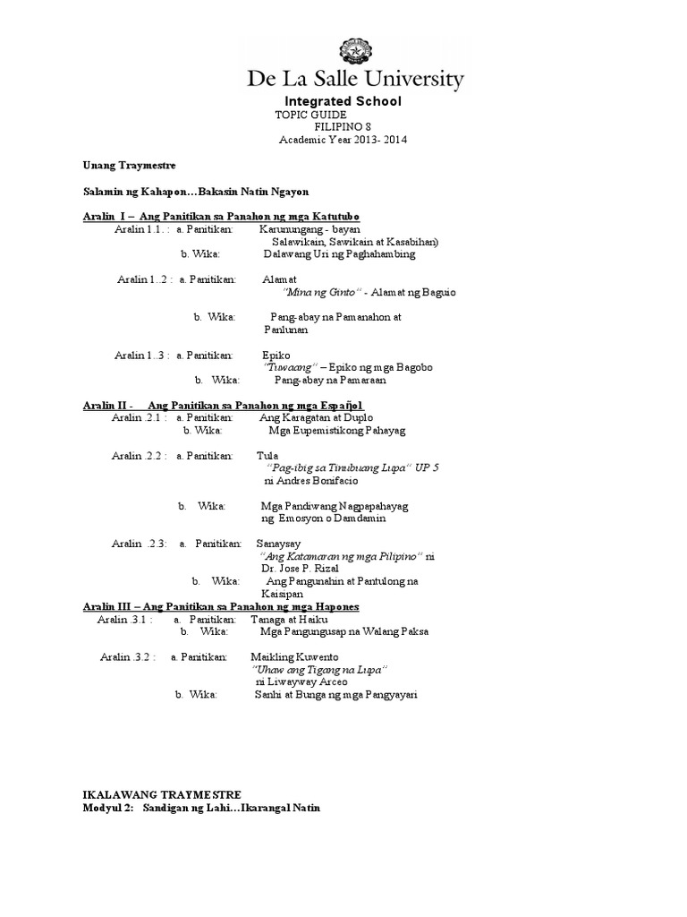 Topic Guide - Filipino 8 - New | PDF