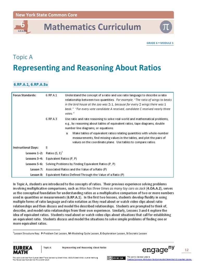 Mathematics Curriculum: Representing and Reasoning About Ratios ...