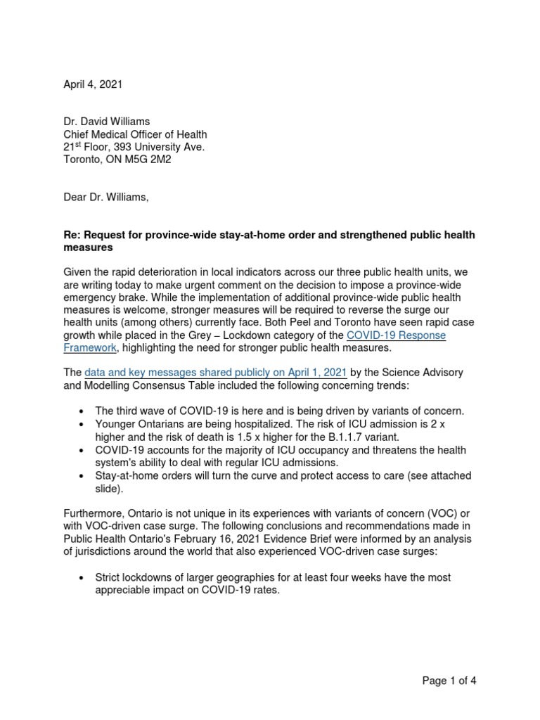 CMOH Letter - Request For Strengthened Public Health Measures | PDF ...