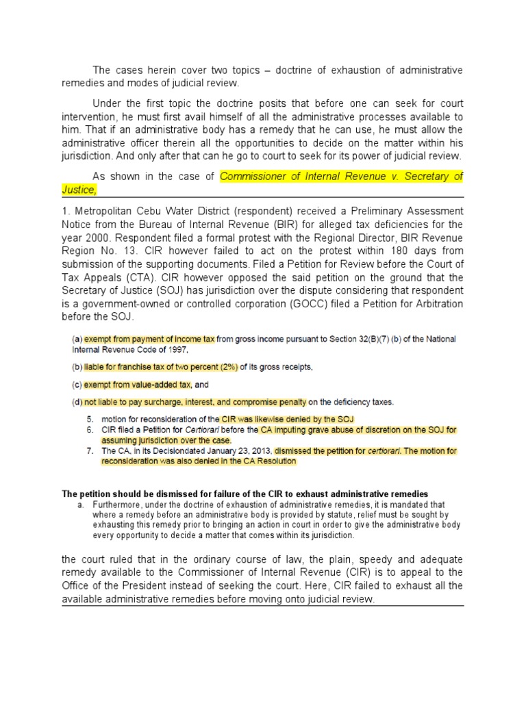 For Reporting - Case Synthesis | PDF | Mandamus | Certiorari