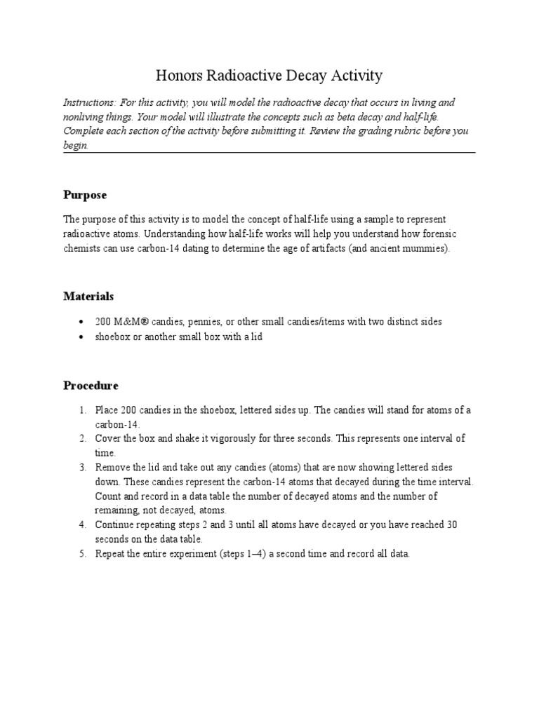 Activity Worksheet | PDF | Radioactive Decay | Atoms