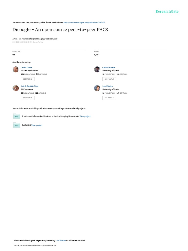 Dicoogle - An Open Source Peer-To-Peer PACS | PDF | Peer To Peer | Medical Imaging