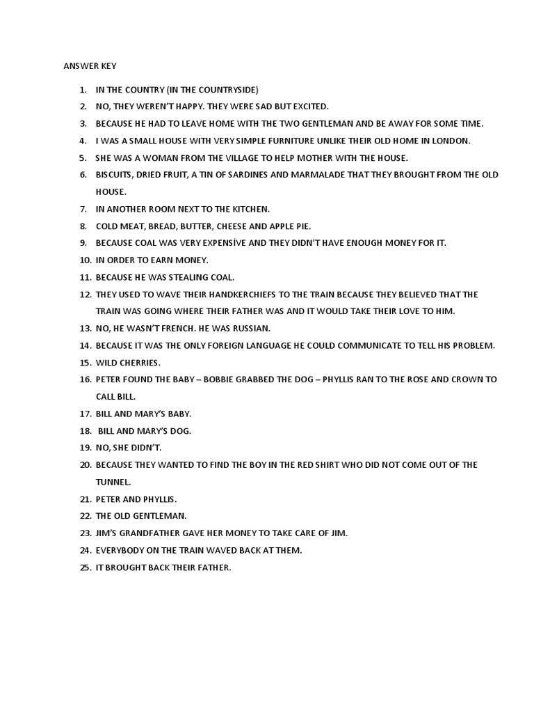 Railway Children Answer Key | PDF | Mystery, Thriller & Crime Fiction