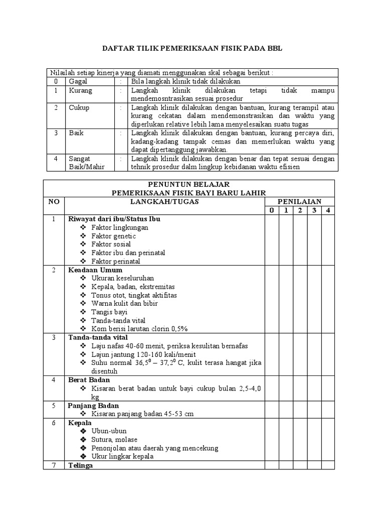 Kumpulan Daftar Tilik BBL | PDF | Kesehatan Holistik