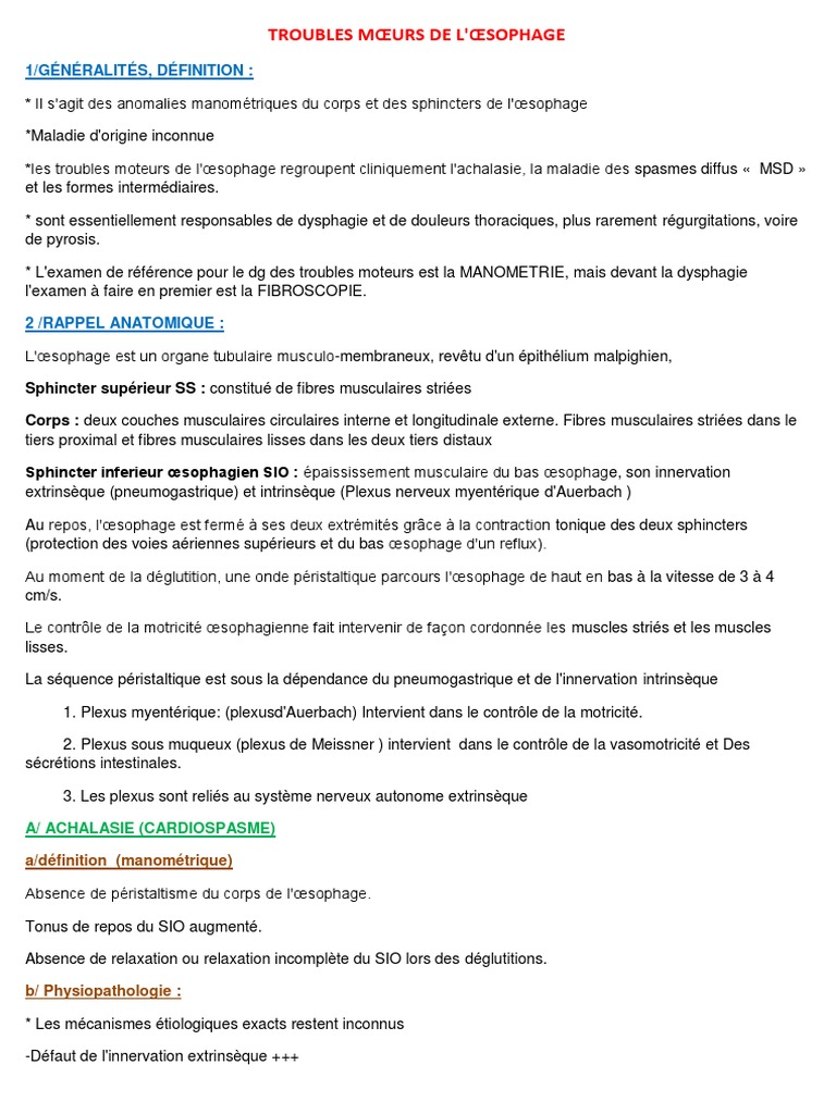 Troubles Moteurs de l'Œsophage : Diagnostic et Traitement | PDF | Cancer de l'œsophage ...