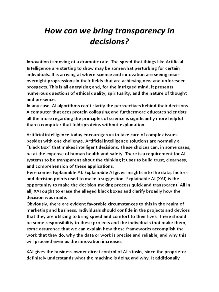 How Can We Bring Transparency in Decisions? | PDF | Artificial ...