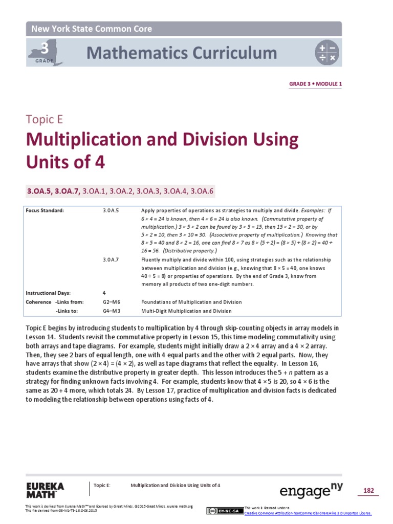 Multiplication and Division Using Units of 4: Mathematics Curriculum ...