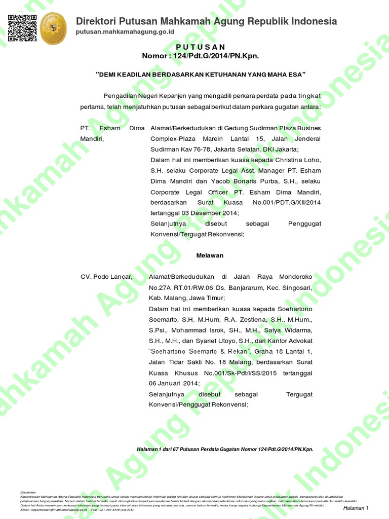 Putusan Nomor 124 PDT.G 2014 PN - Kpn. 20210321 | PDF