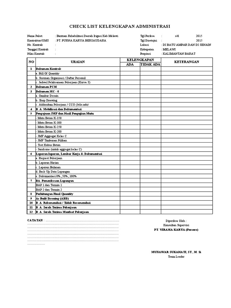 Checlist Kelengkapan Administrasi | PDF