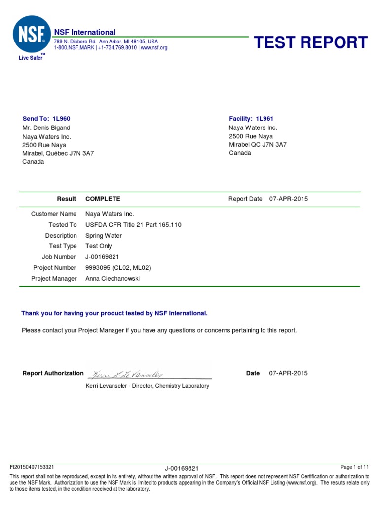 Test Report: NSF International | PDF | Water Purification | Magnesium