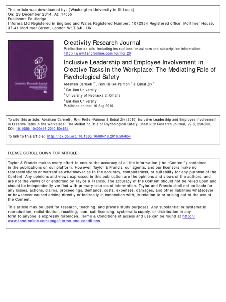 Creativity Research Journal | PDF | Leadership | Creativity