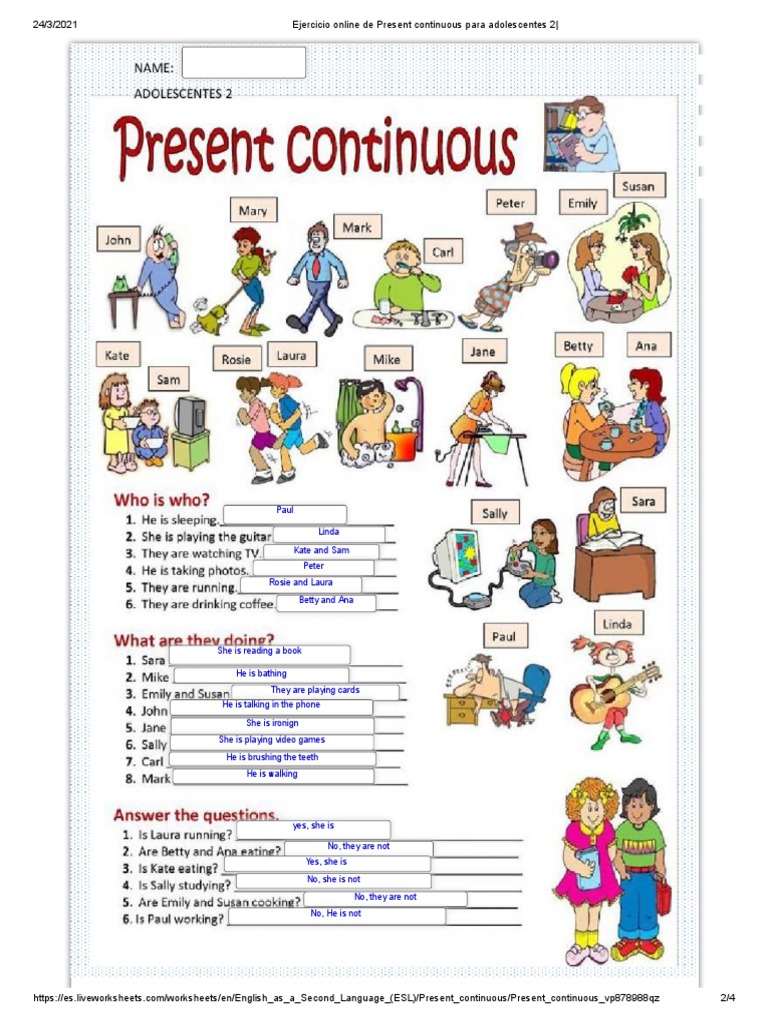 Ejercicio Online de Present Continuous para Adolescentes 2 | PDF Ejercicio Online de Present Continuous para Adolescentes 2 | PDF