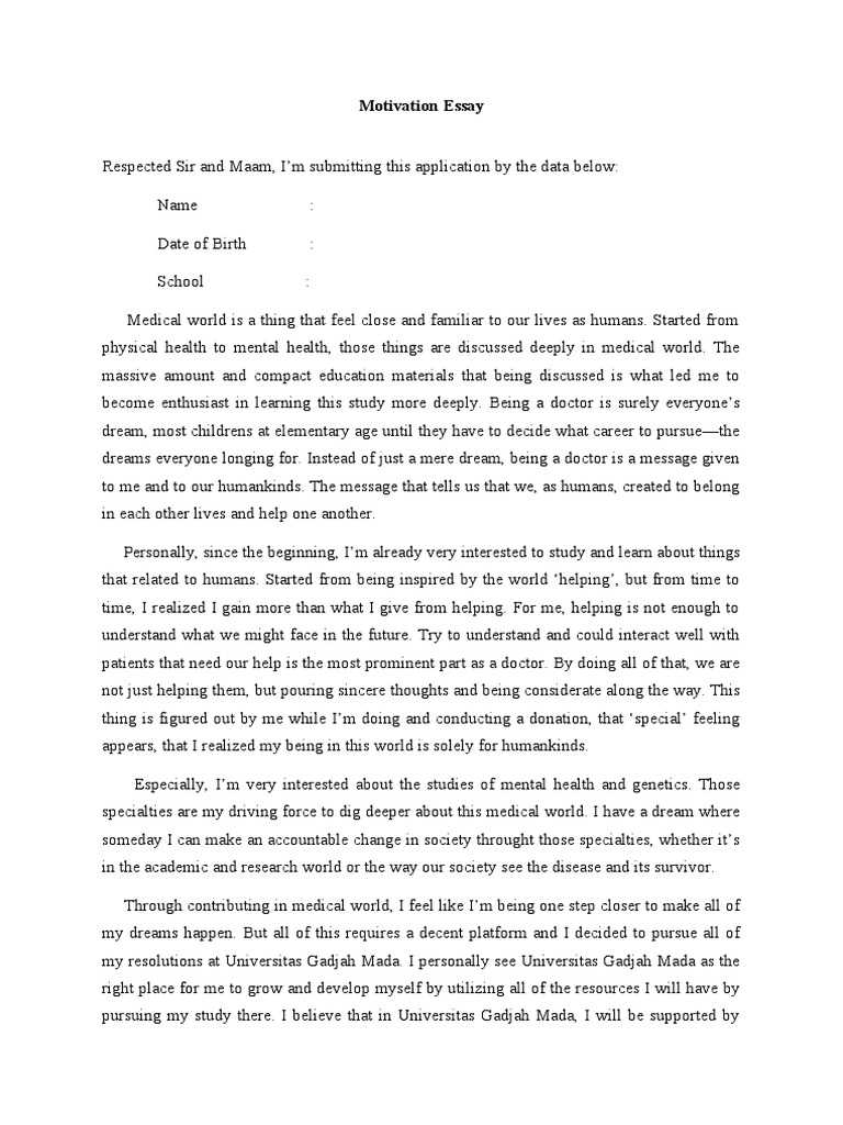 IUP Motivation Letter Kedokteran 30 Mar | PDF | Motivation | Motivational