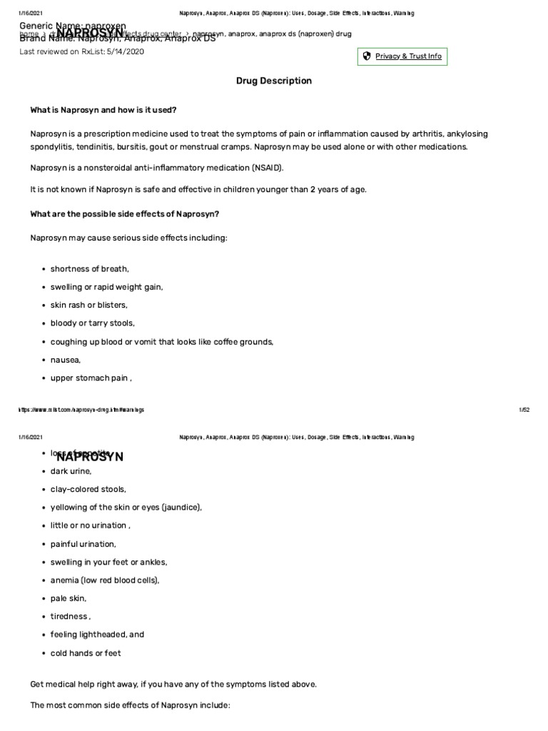 Naprosyn: Generic Name: Naproxen Brand Name: Naprosyn, Anaprox, Anaprox ...