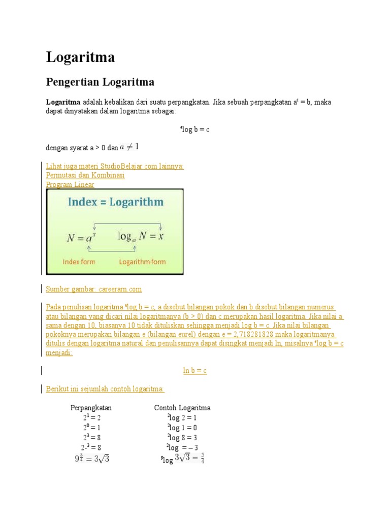 Logaritma: Pengertian dan Sifat | PDF | Sains & Matematika | Komputer