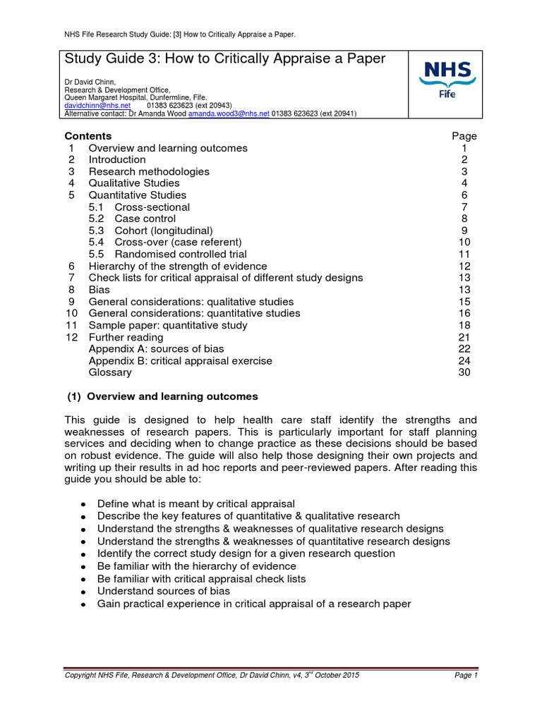 722 How To Critically Appraise A Paper | PDF | Randomized Controlled Trial | Cohort Study