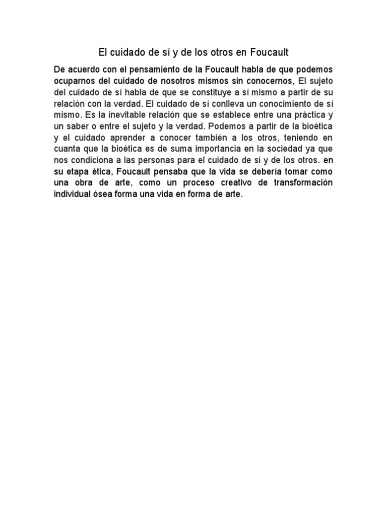 El Cuidado de Sí y de Los Otros en Foucault | PDF | Bioética | Michel ...