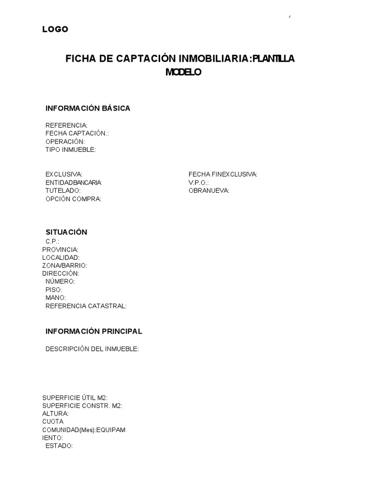 Ficha Captacion Inmobiliaria Plantilla para Rellenar | PDF