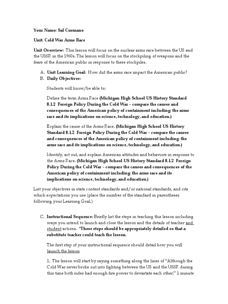 Arms Race Lesson Plan | PDF | Nuclear Weapons | Nuclear Warfare