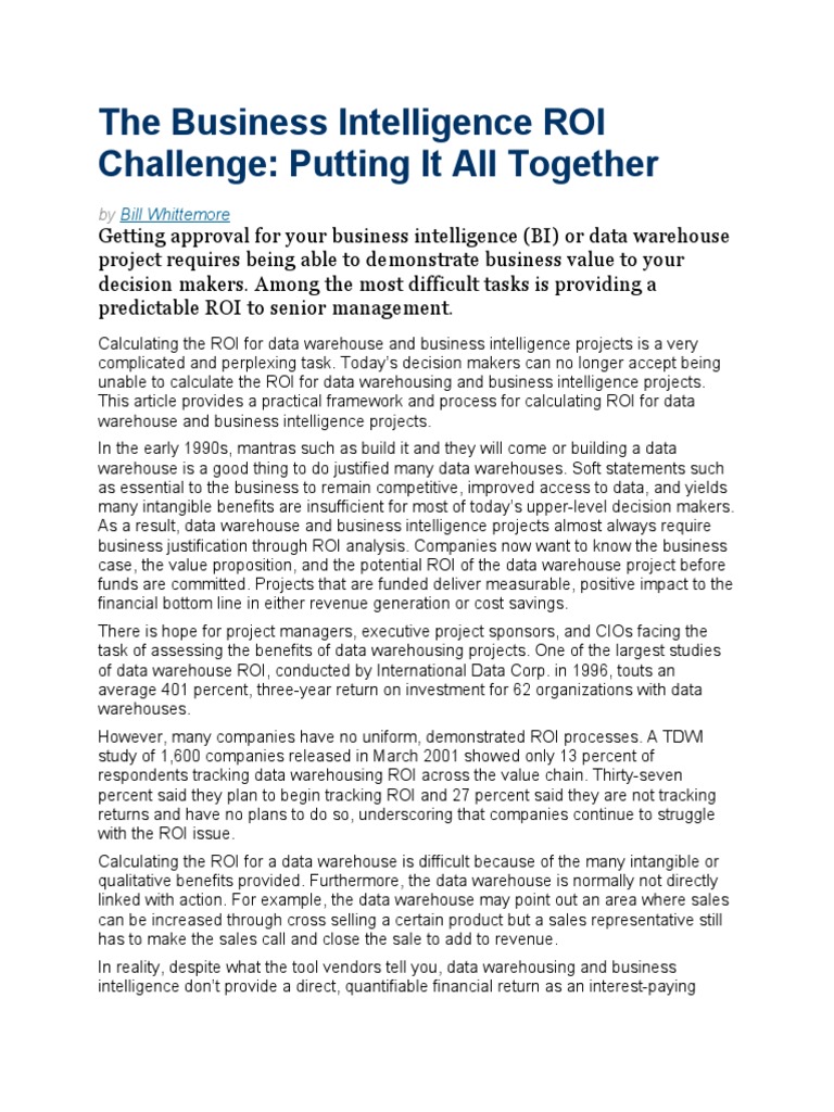 The Business Intelligence ROI Challenge: Putting It All Together | PDF ...
