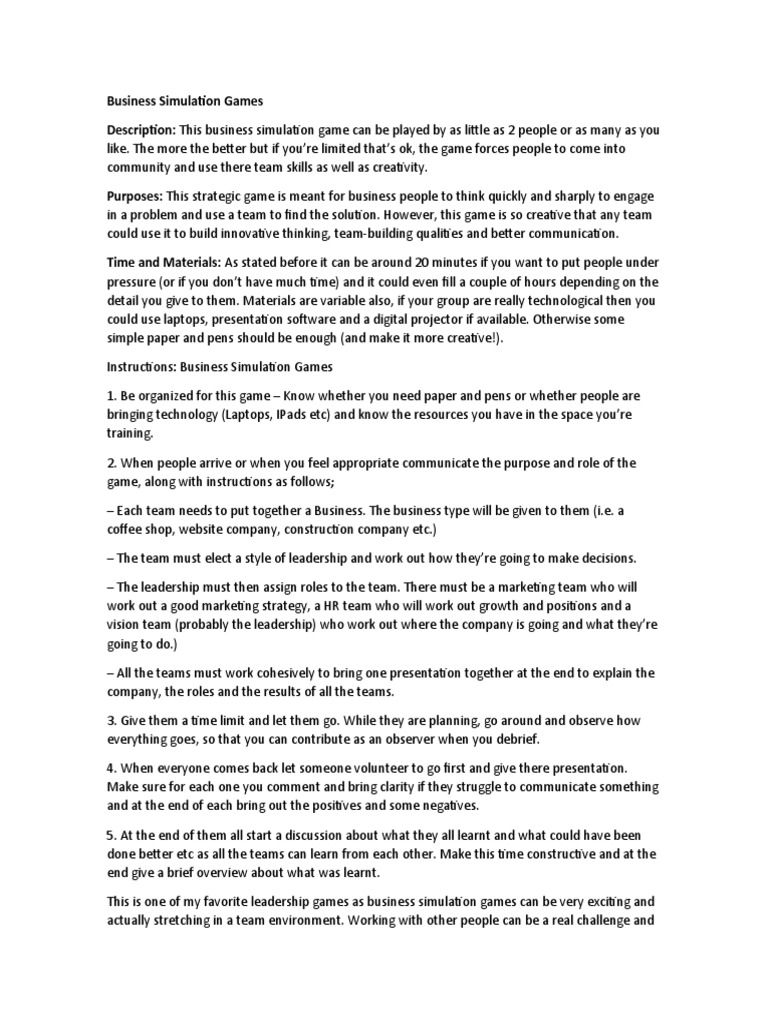 Business Simulation Games | PDF | Leadership | Simulation