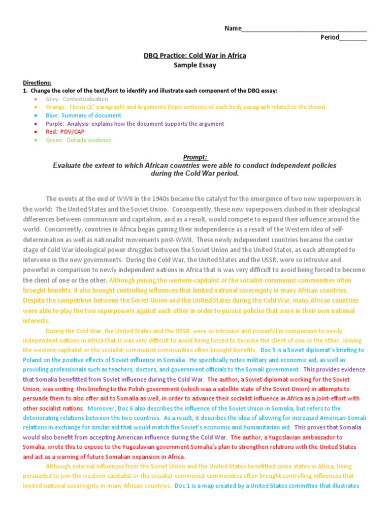 DBQ Cold War in Africa SAMPLE ESSAY | PDF | Soviet Union | World Politics