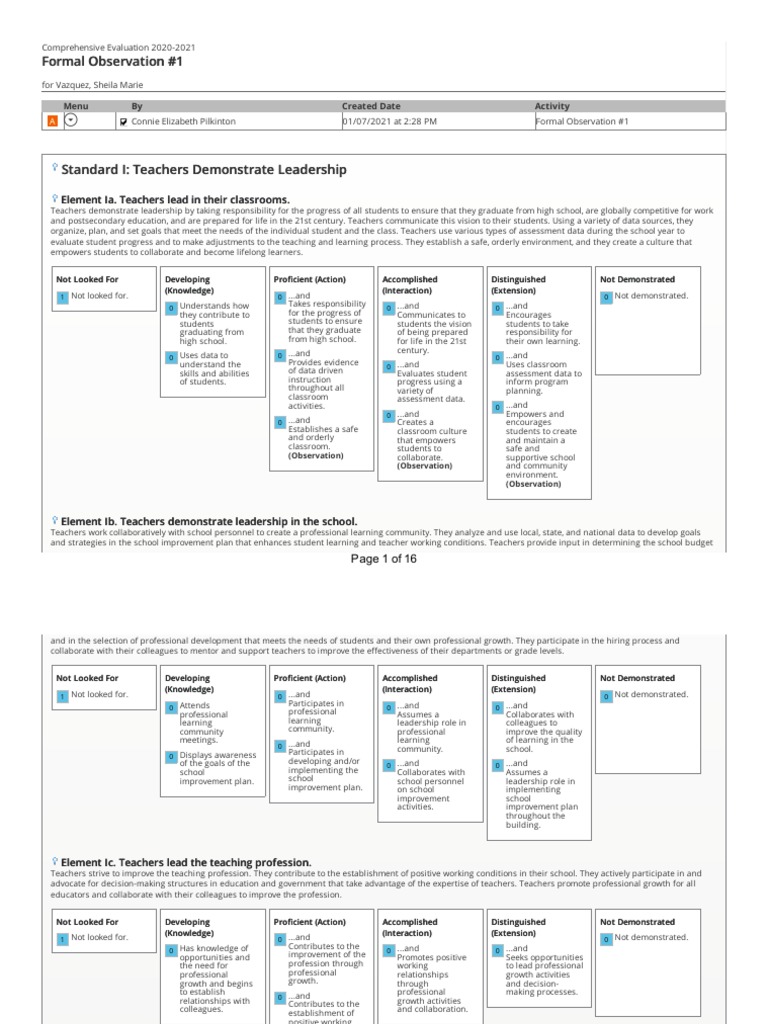 2020-2021 Formal Observation - Teacher Evaluation 1 | PDF | Teachers ...