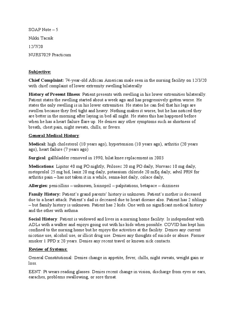 Adult Health - Soap Note 5 | PDF | Heart Failure | Medical Specialties