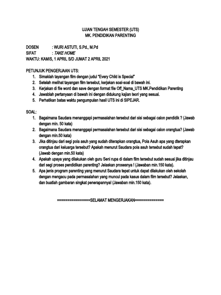 Uts MK - Pendidikan Parenting | PDF