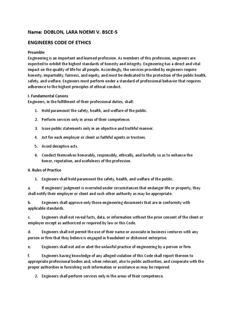 Engineers Code of Ethics | PDF | Engineer | Employment