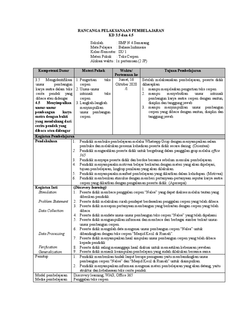 1.b CONTOH RPP 1 LEMBAR DAN PENILAIAN 1 KD-dikonversi | PDF
