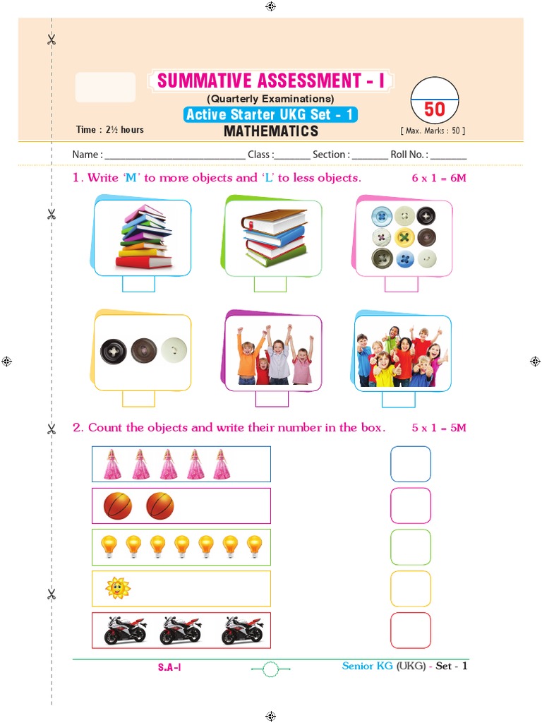 UKG Maths Assessment Worksheet Set 1 | PDF